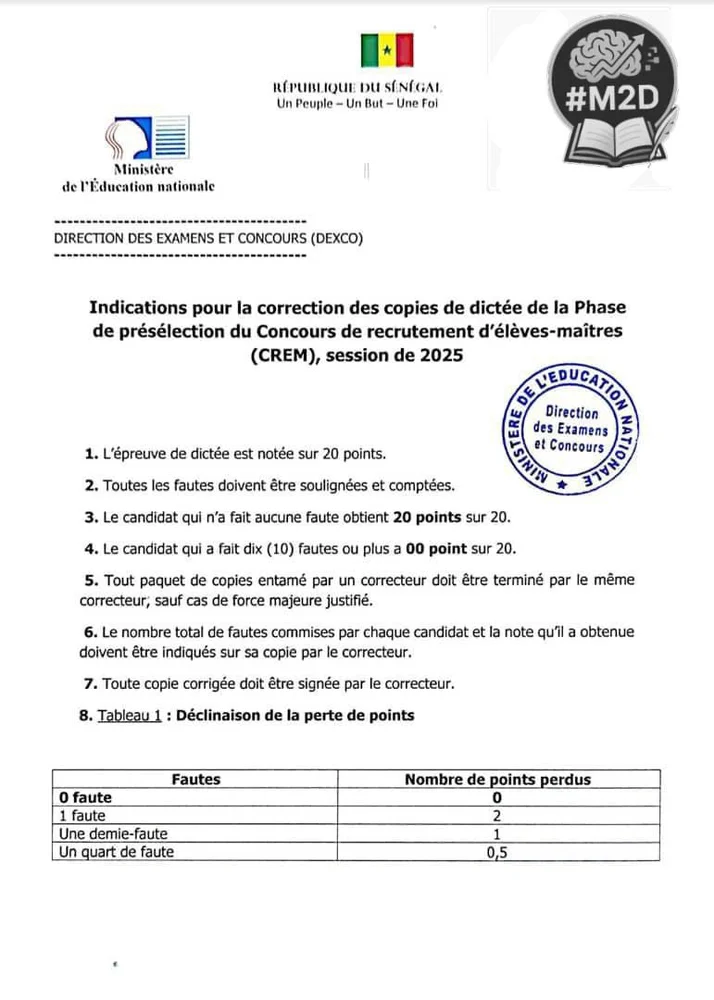Directives de Correction de la Dictée - CREM 2025 (DEXCO) | GuindiMa